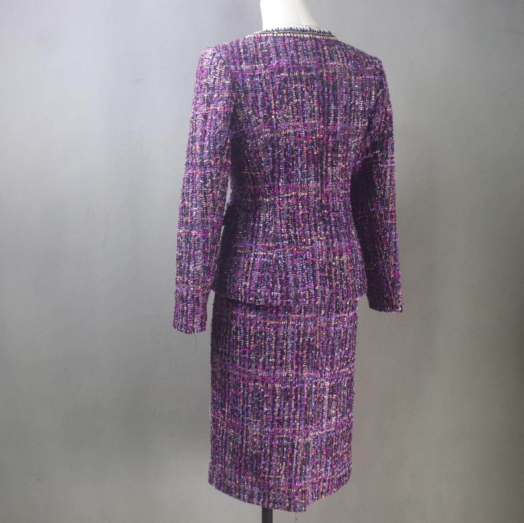 Custom Purple Tweed Skirt Suit With Jacket – Classic Two-piece Outfit ...
