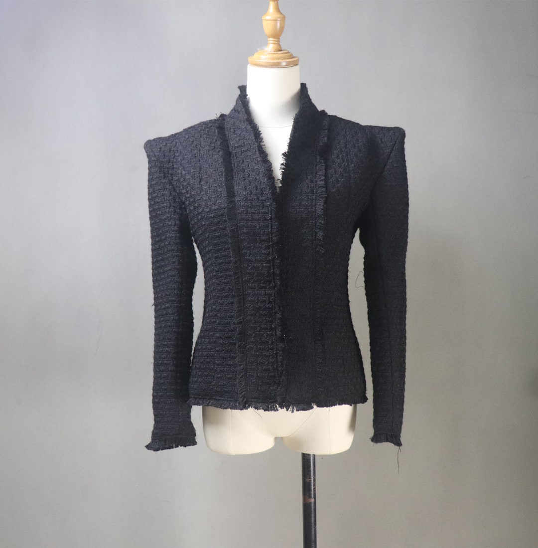 Exaggerated Shoulder Tweed Jacket – Custom Made, Plus & Petite Sizes - Etsy