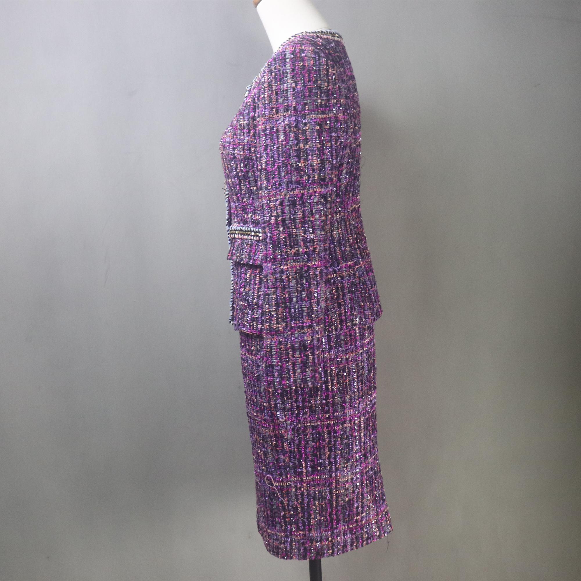 Custom Purple Tweed Skirt Suit With Jacket – Classic Two-piece Outfit ...