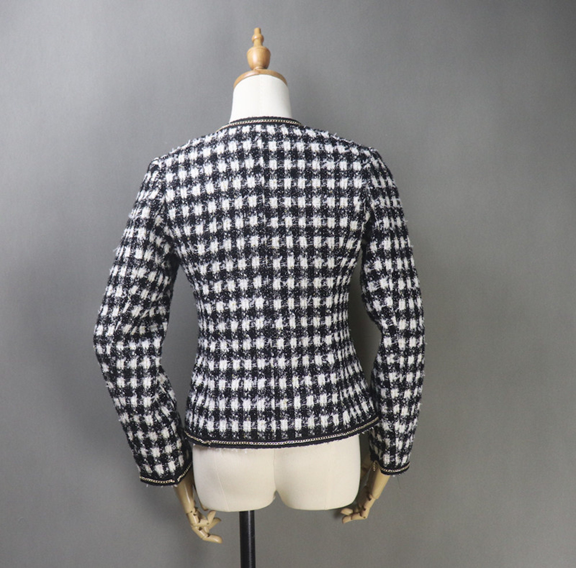 Custom Made Checked Jacket With Golden Chain Trim - Etsy