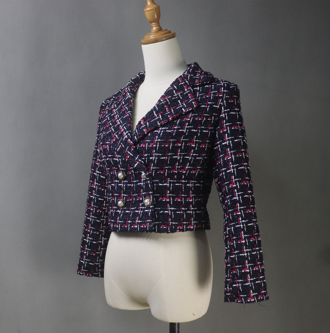 Custom Tweed Crop Jacket: Checked Blazer for Formal Events - Etsy