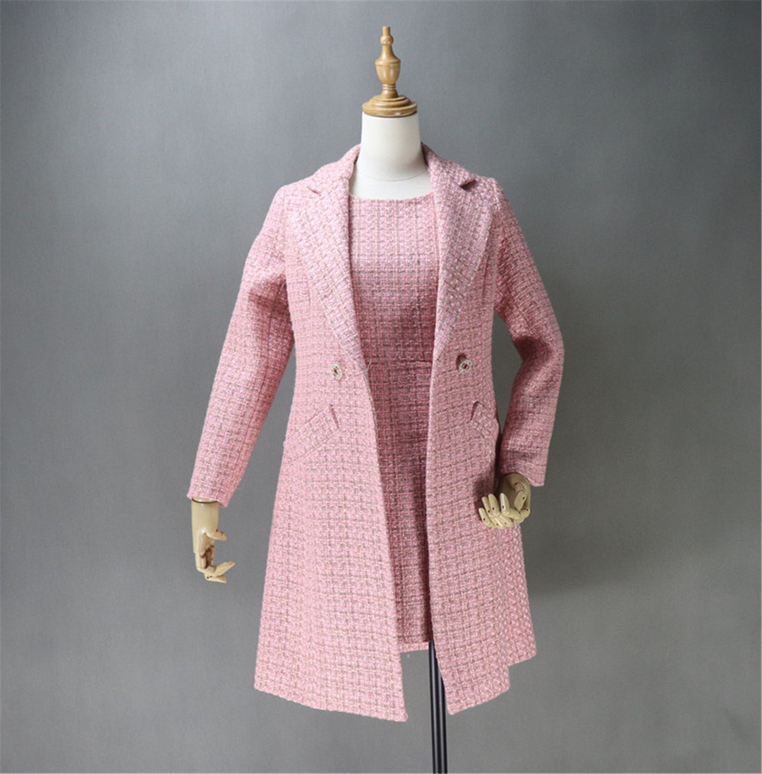 Custom Pink Tweed Long Coat Dress Suit – Plus Size, Any Length - Etsy