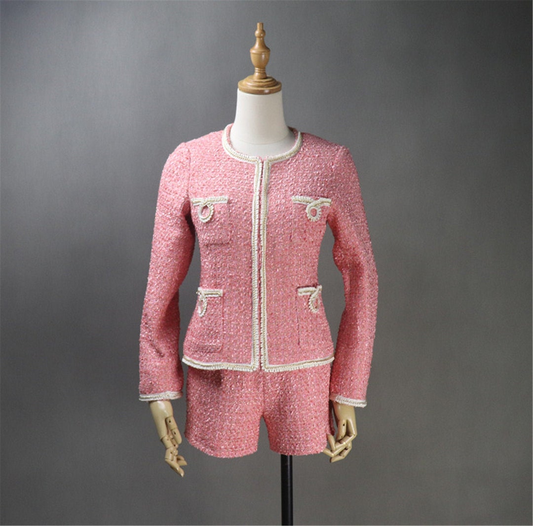 Custom Pink Tweed Suit: Hand-sewn Trim Blazer and Shorts - Etsy