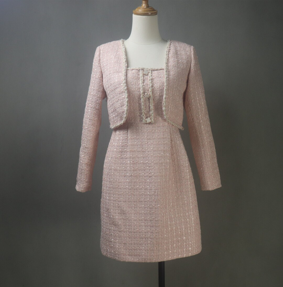 Pink A-line Dress Suit: Custom Fit Crop Jacket & Dress, Plus and Petite ...