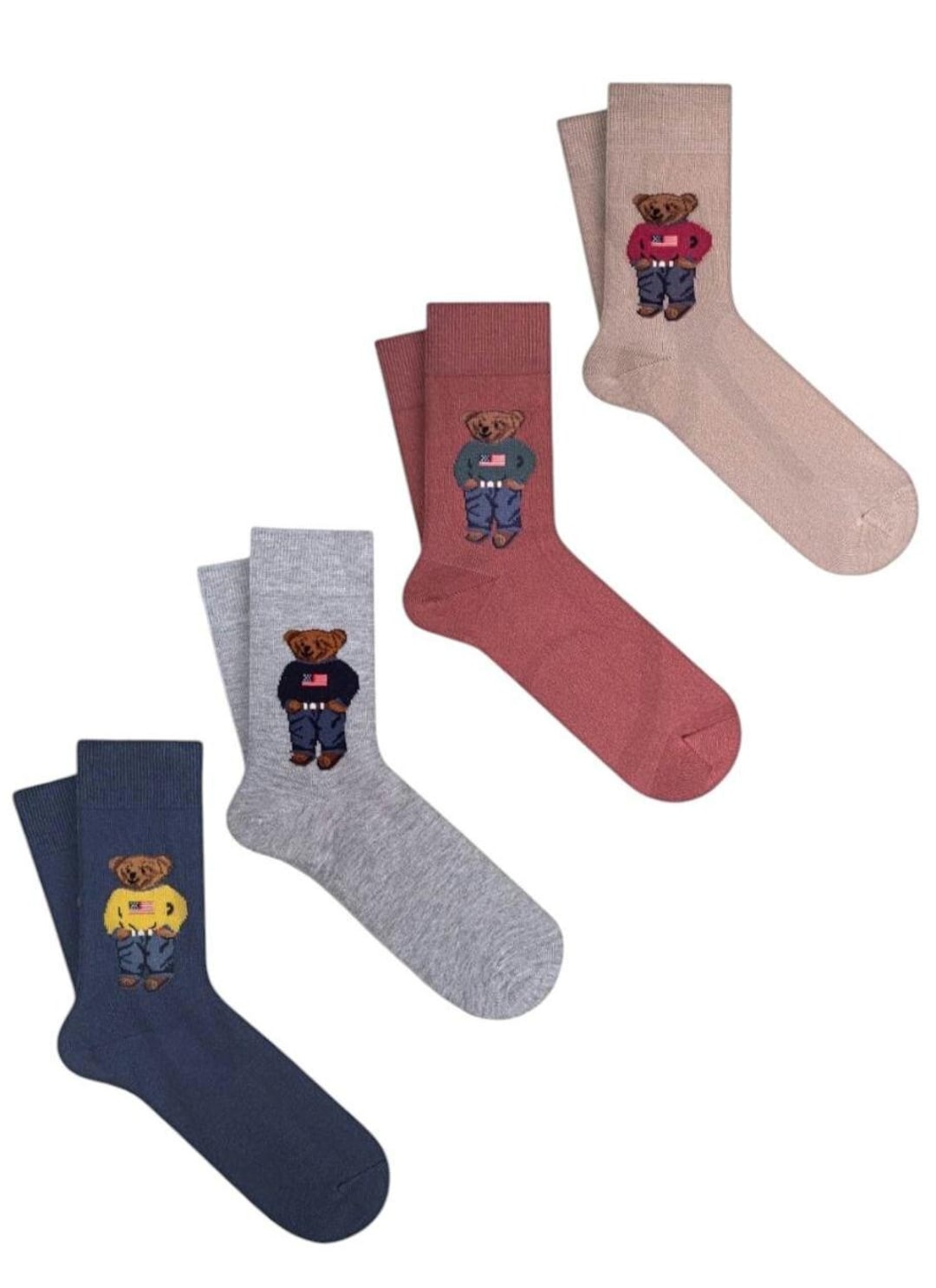 Cute Teddy Bear Socks 4-pack Cozy, Soft Fun Socks for Women & Teens Adorable Animal Print Socks ...