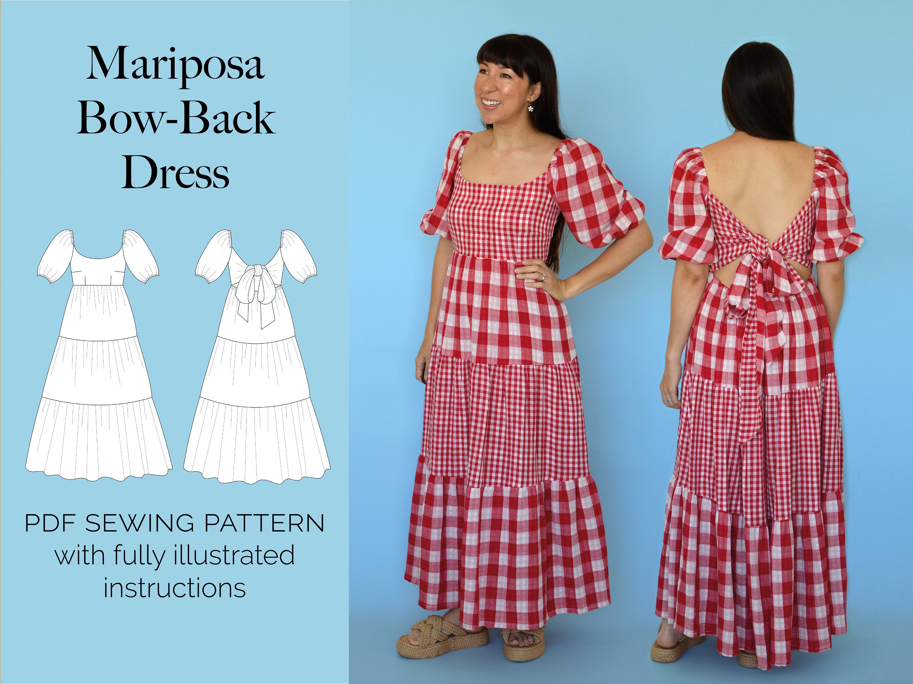 Bow-back Maxi Dress PDF Sewing Pattern | Summer Dress With Tie-back and ...