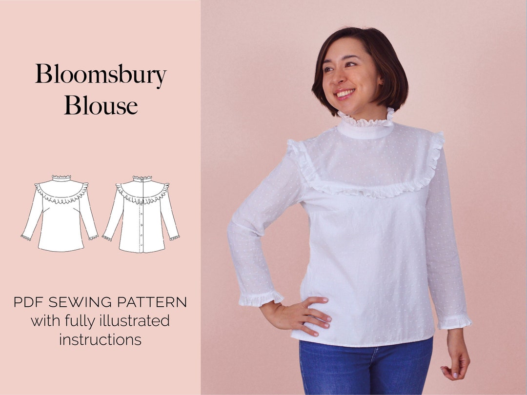 Victoriana Blouse PDF Sewing Pattern | High-neck Ruffle Blouse | 2 Size ...