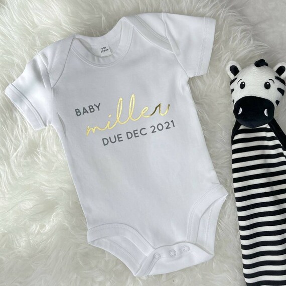 Baby Due.. Personalised Baby Announcement Babygrow - Etsy UK