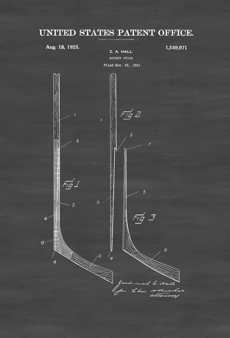 Hockey Stick Patent 1925 Patent Print Vintage Hockey | Etsy