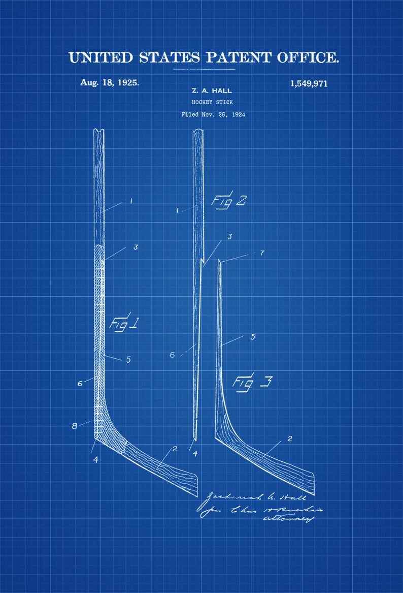 Hockey Stick Patent 1925 Patent Print Vintage Hockey | Etsy