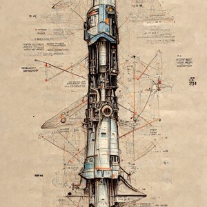 Rocket Schematics and Notes Poster AI Designed Rocket Art, AI Art, Wall ...