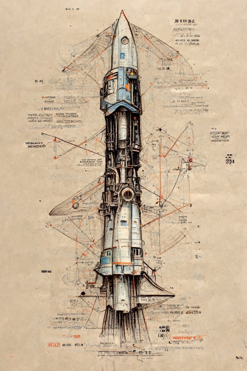 Rocket Schematics and Notes Poster AI Designed Rocket Art - Etsy