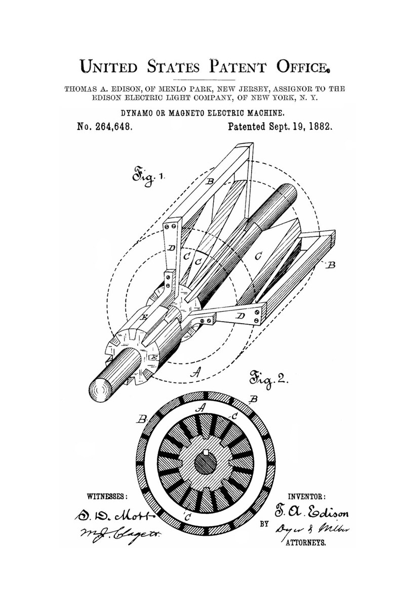 Edison Dynamo Electric Generator Patent 1882 Patent Prints | Etsy