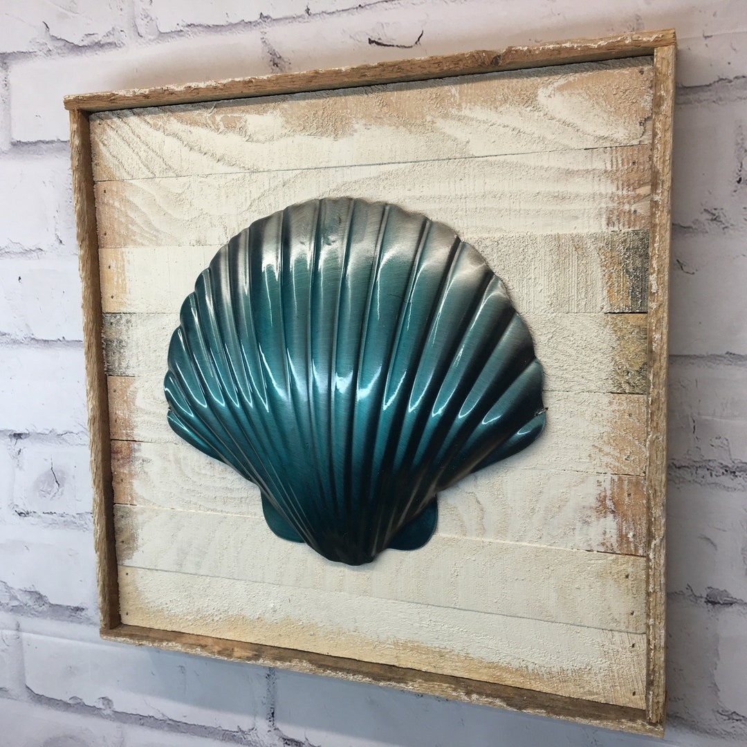 Rustic Metal Seashell Wood Wall Decor - Etsy