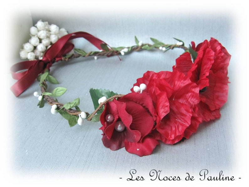 Couronne de mariage à fleurs rouge Fiona Coquelicot Bijou cheveux ...