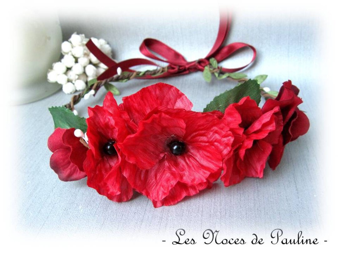 Red Flower Wedding Crown Fiona Poppy Hair Jewel Bridesmaid Best Man ...