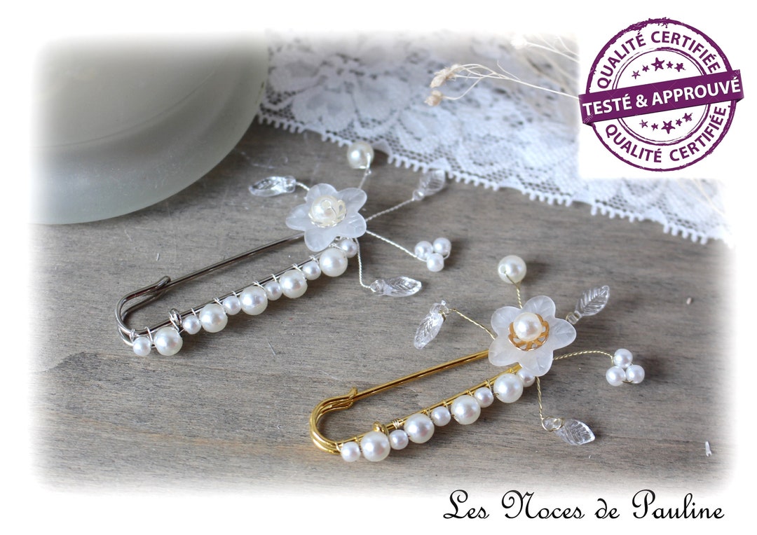 Flower and Pearl Train Attachment, Pearl Brooch, Wedding Accessory ...