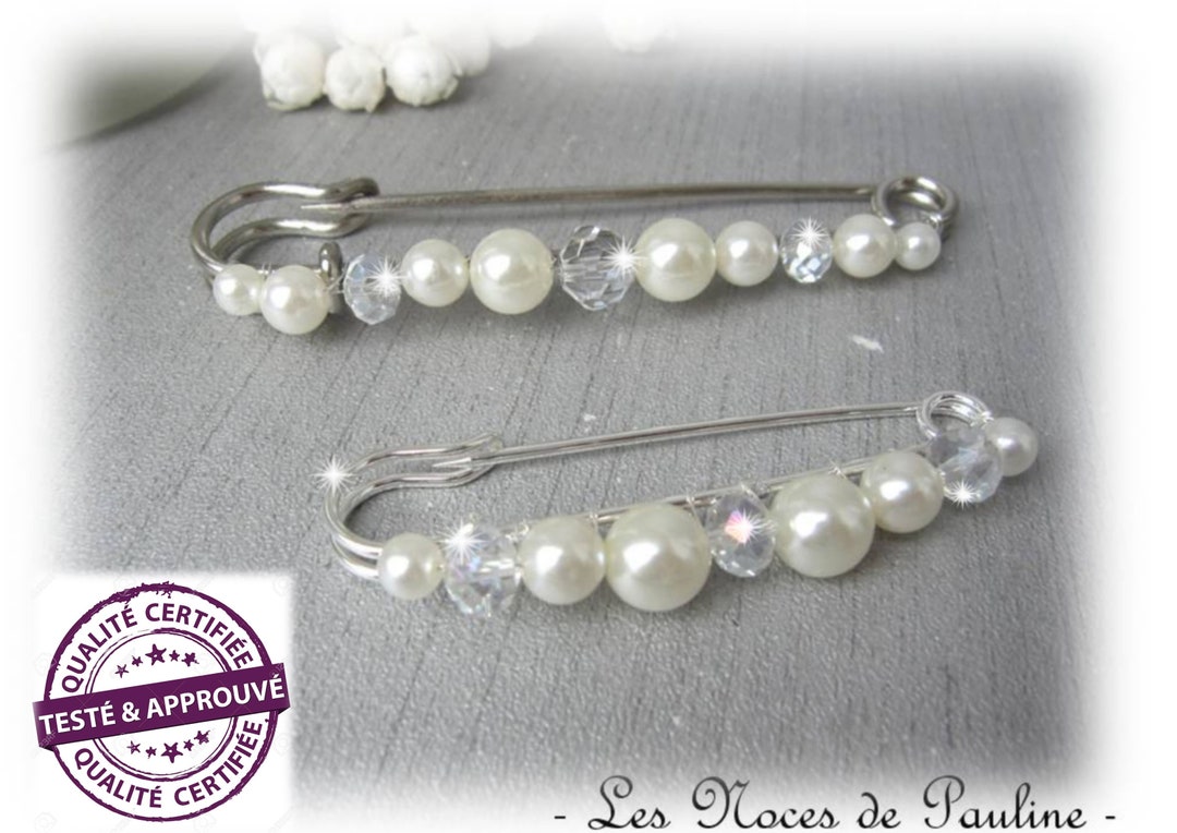 Ivory and Crystal Pearl Train Attachment, MM Wedding Dress Brooch ...