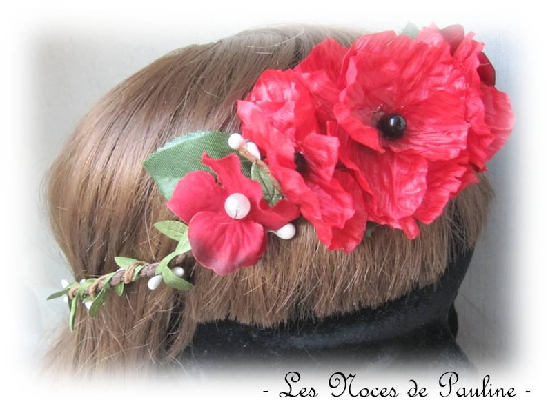 Couronne de mariage à fleurs rouge Fiona Coquelicot Bijou cheveux ...