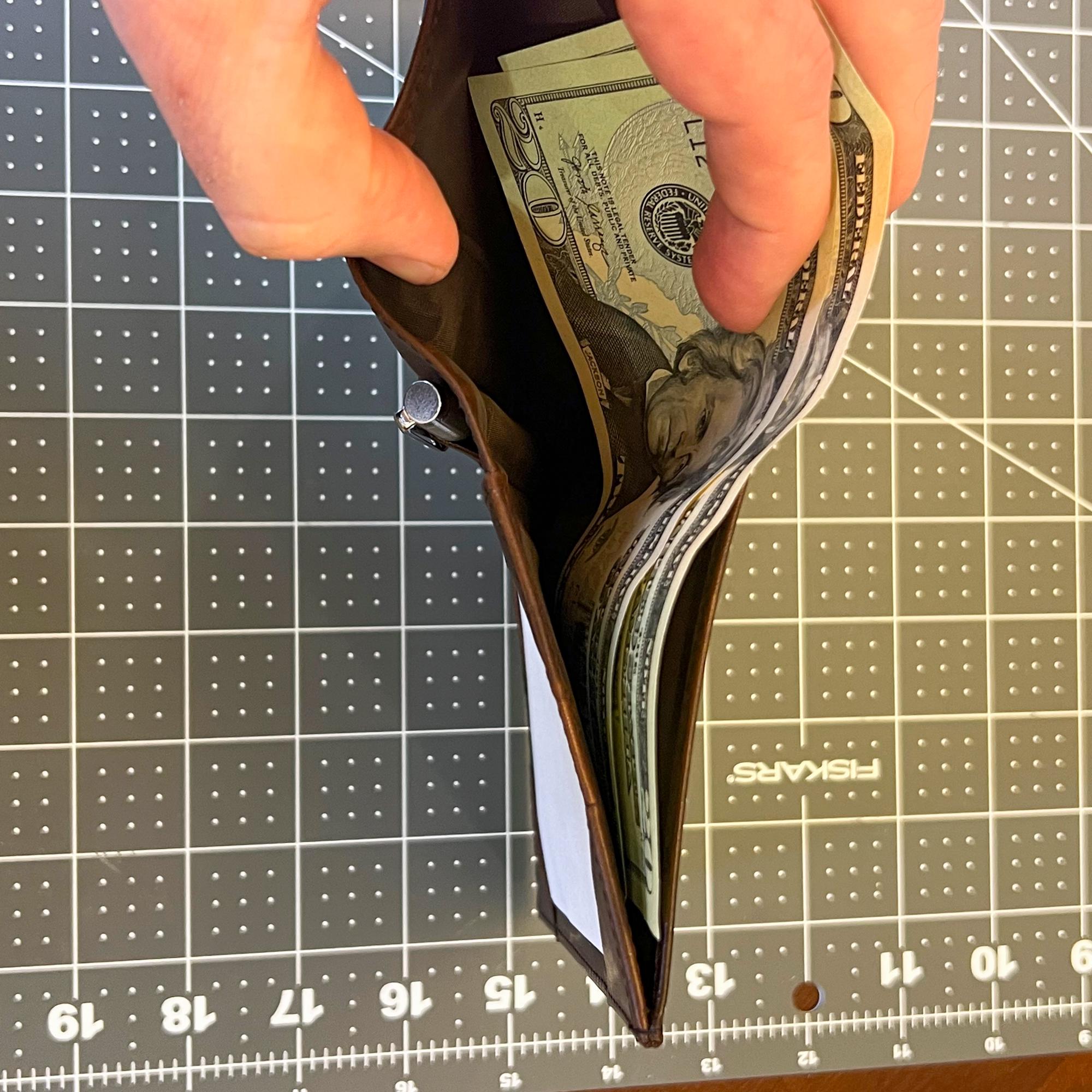 Handmade Brown Leather Bifold Wallet: 3x5 Index Card Holder & Pen ...