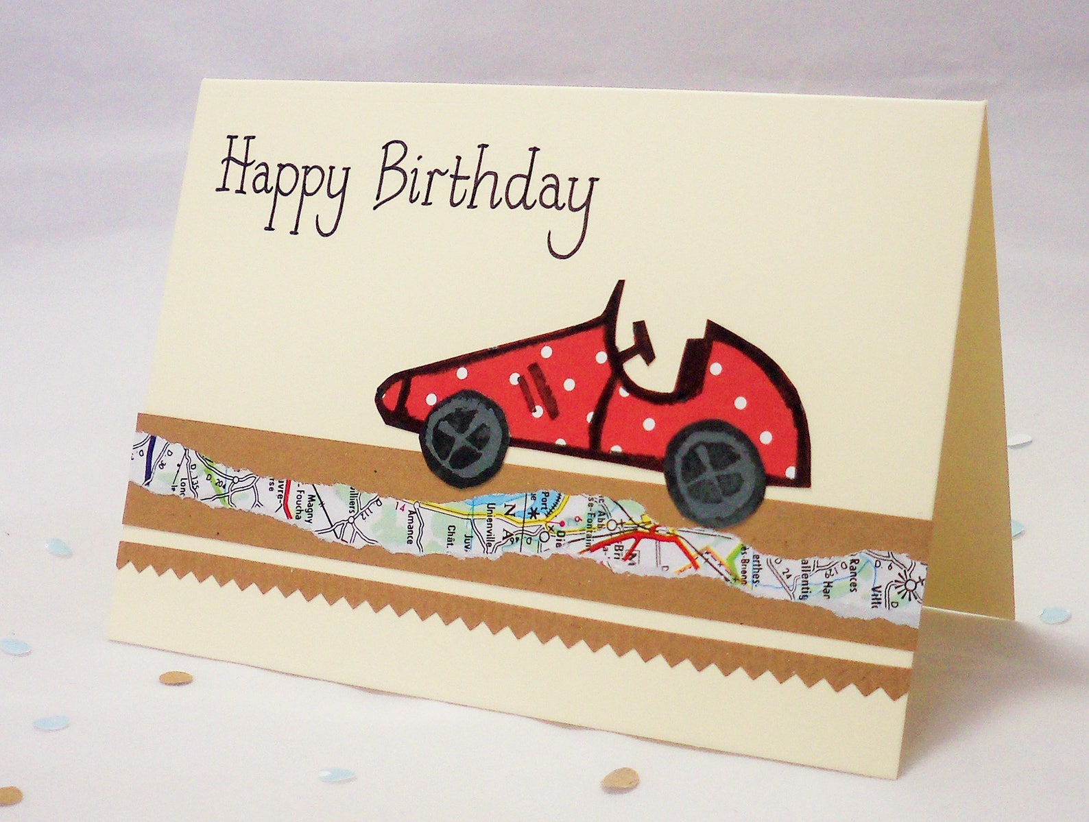 Lino-printed Racing Car Birthday Card: Spotted Paper, Map Detail - Etsy