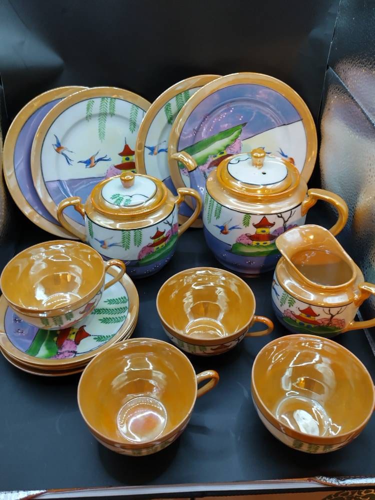 Antique Asian Themed China Tea Set, Sparrow Pattern. Made in Japan. - Etsy