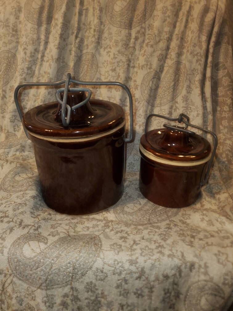 Vintage Crocs, Vintage Crocks. Small Crocks, 2 Vintage Covered Crocks ...