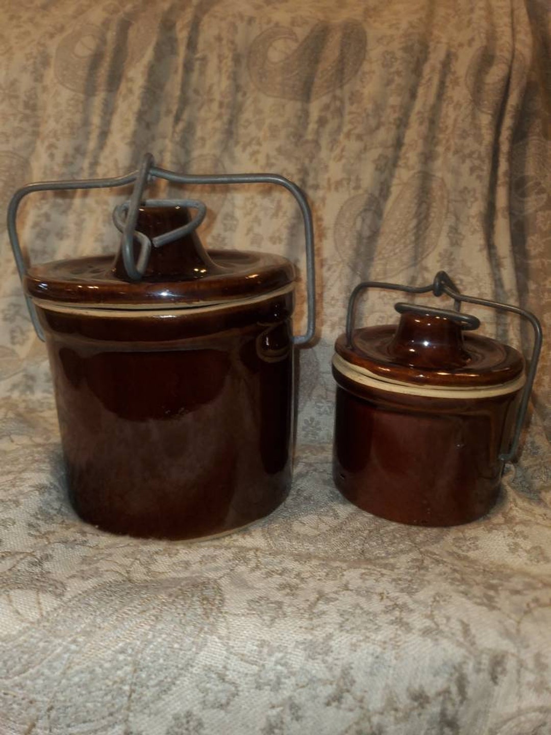 Vintage Crocs, Vintage Crocks. Small Crocks, 2 Vintage Covered Crocks ...