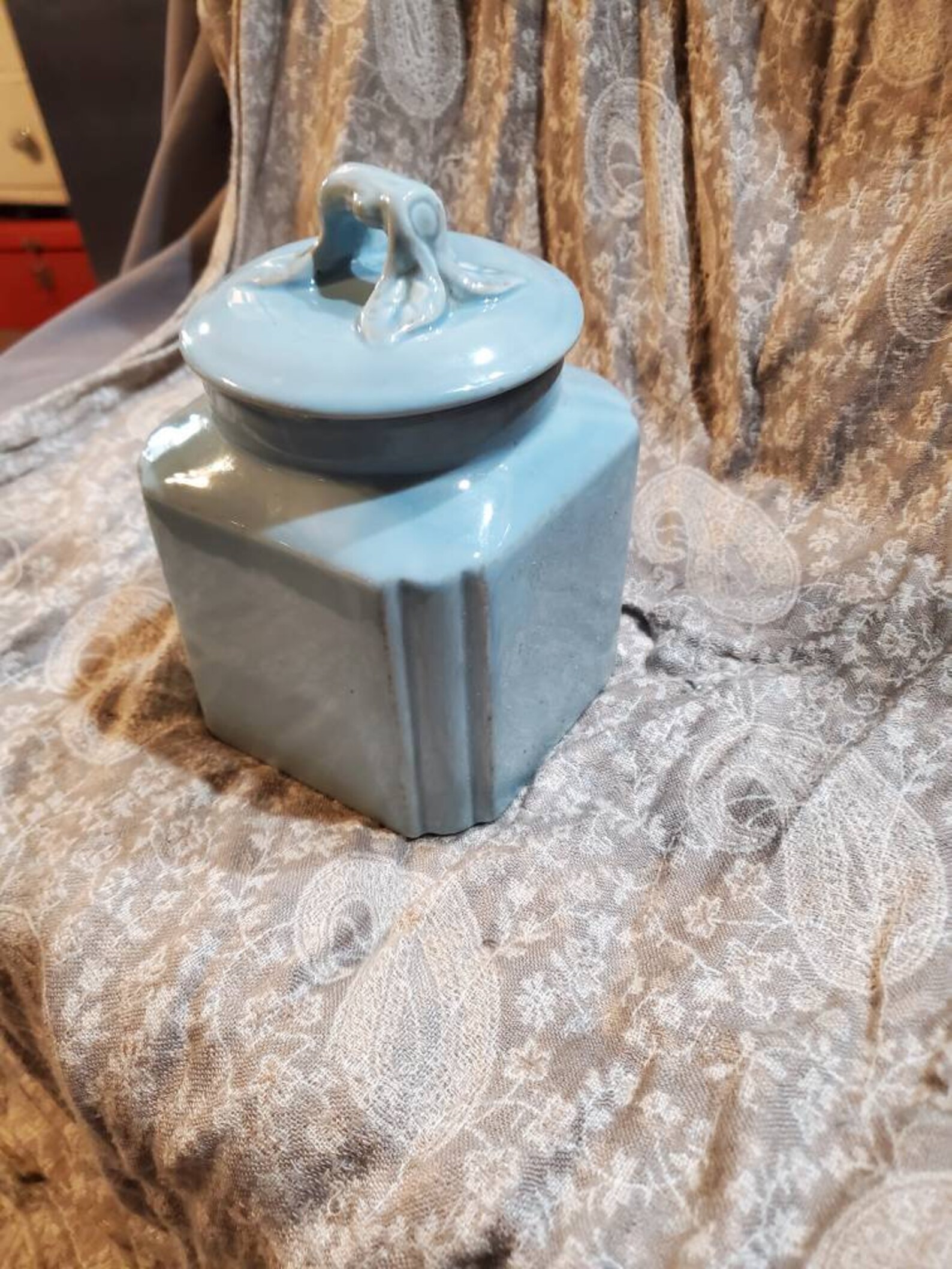 Vintage Mini Cookie Jar, Vintage Blue Jar, Blue Covered Jar. - Etsy