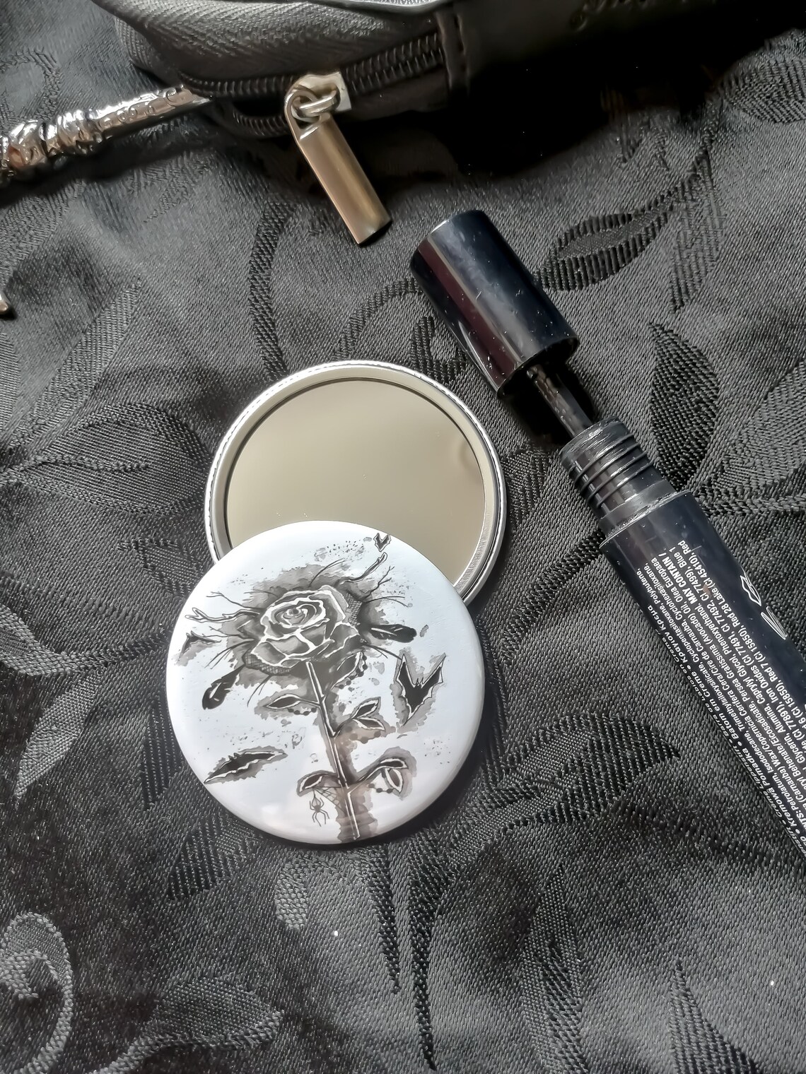 In Mourning~ Original 56mm Gothic Vampire Smokey Black Rose Bats Pocket ...