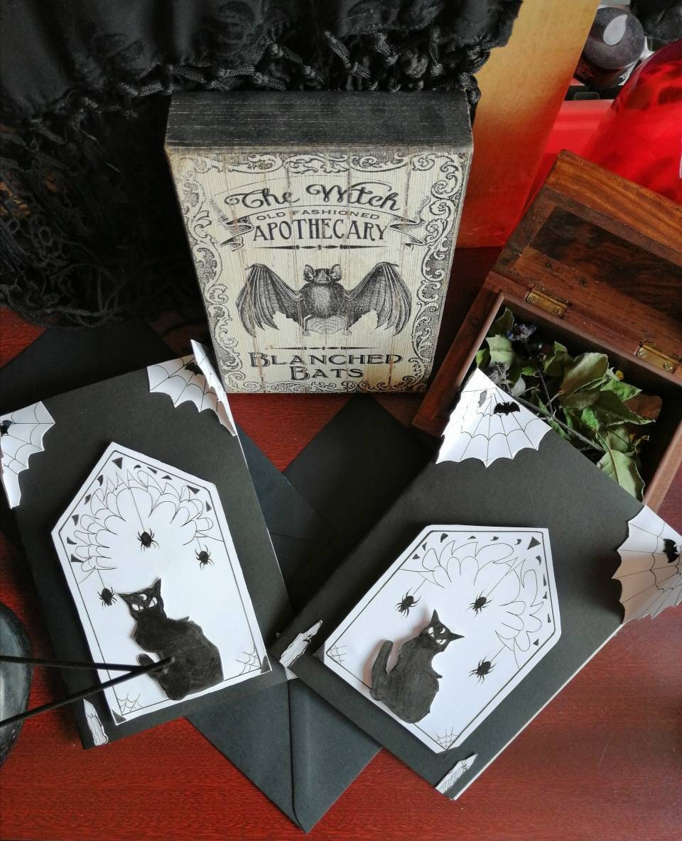 Witch Cat Wiccan Occult Gothic Halloween Handmade Card - Etsy UK