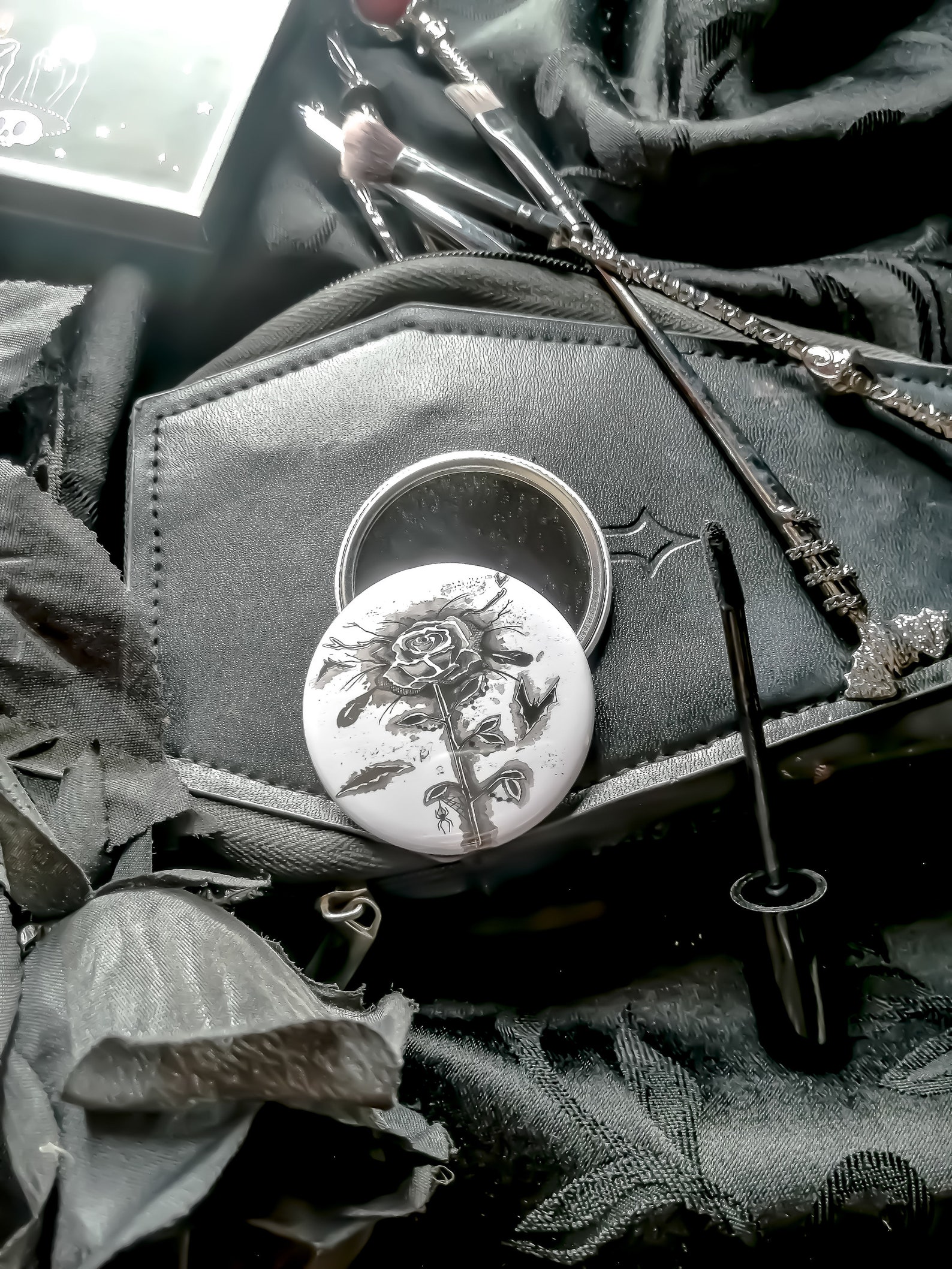 In Mourning~ Original 56mm Gothic Vampire Smokey Black Rose Bats Pocket ...