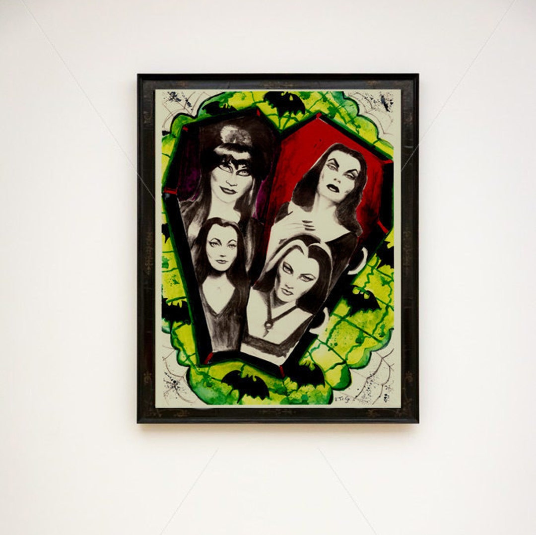 Original A4 Art Gothic Horror Print Elvira Vampira Morticia Lily ...