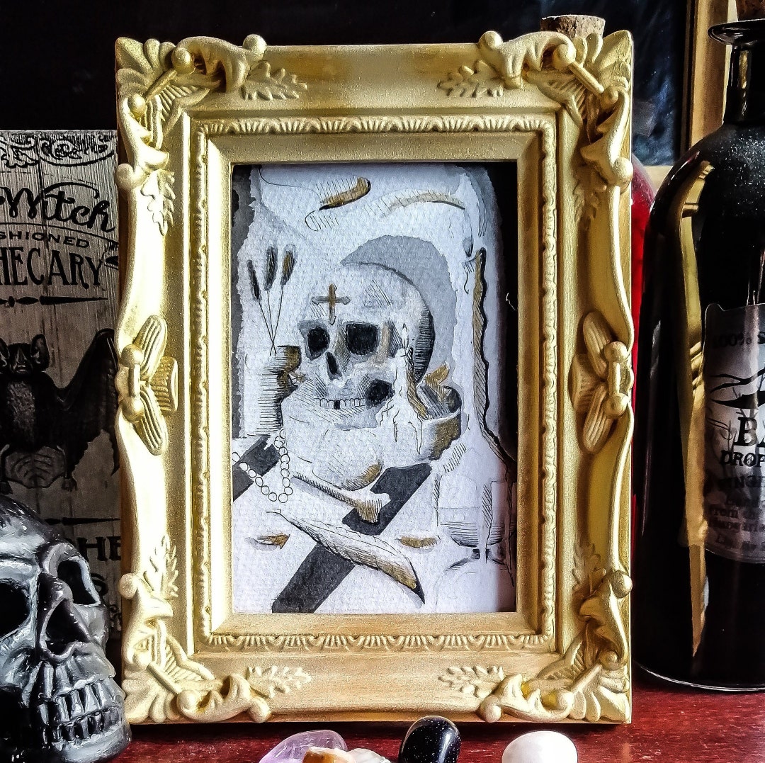 Original Gold 6x4 Framed Gothic Occult Skull Altar Illustration - Etsy