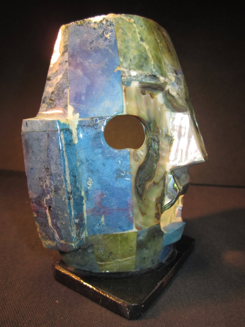 Mexican Art, Aztec Mayan Burial Death Mask, 5"x 5", Turquoise Blue and ...