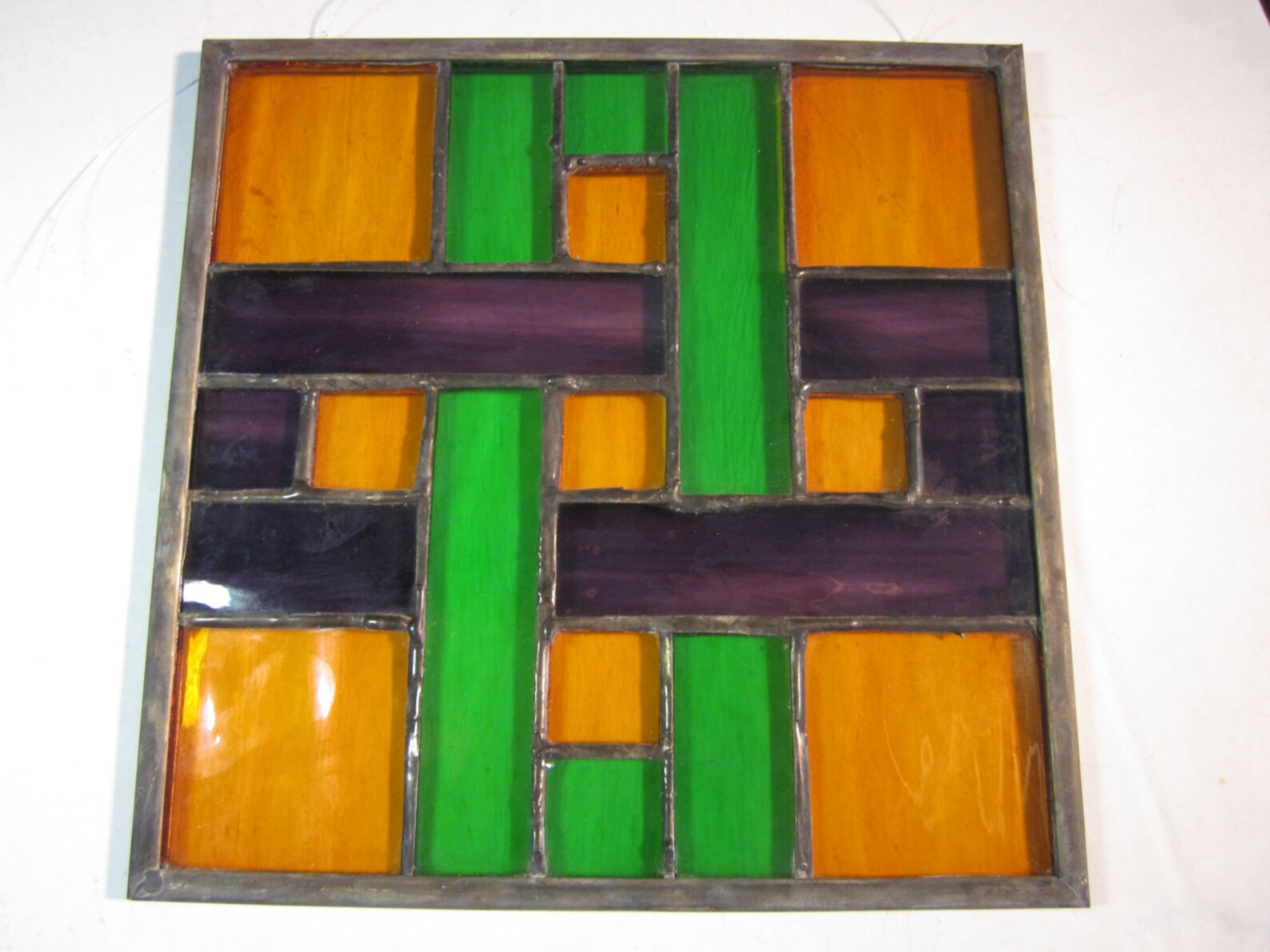 7 1/2" Chain Link Stained Glass Suncatcher, Based on a Quilt Block ...