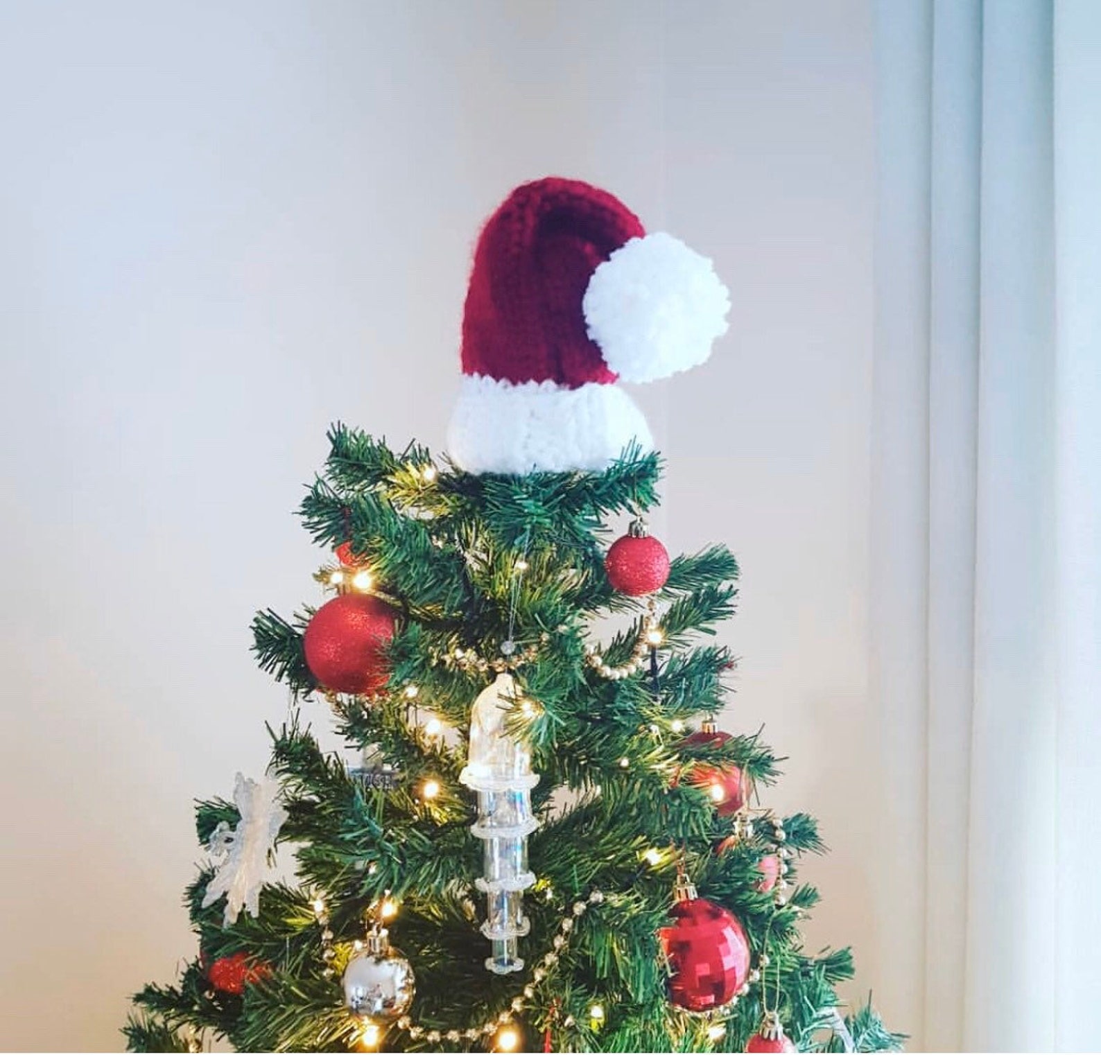 Christmas Tree Topper Hand Knitted Santa Hat | Etsy UK