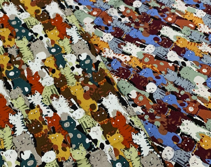 Cats Fabric Space Cats Fabric // Cat Design Kittens Kitty Design Purple ...