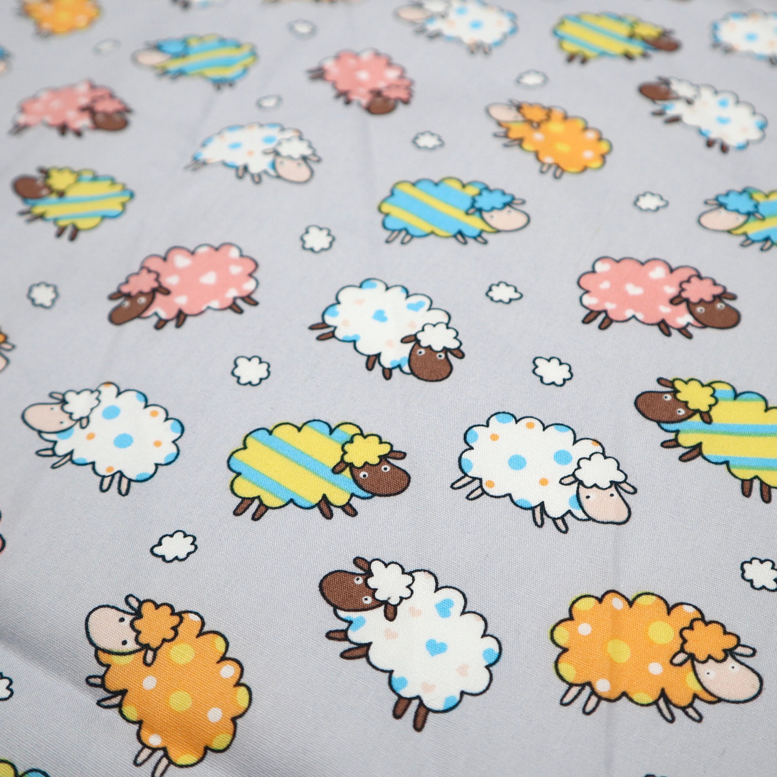 Colorful Sheep Cotton Fabric Cute Lamb printed on gray | Etsy