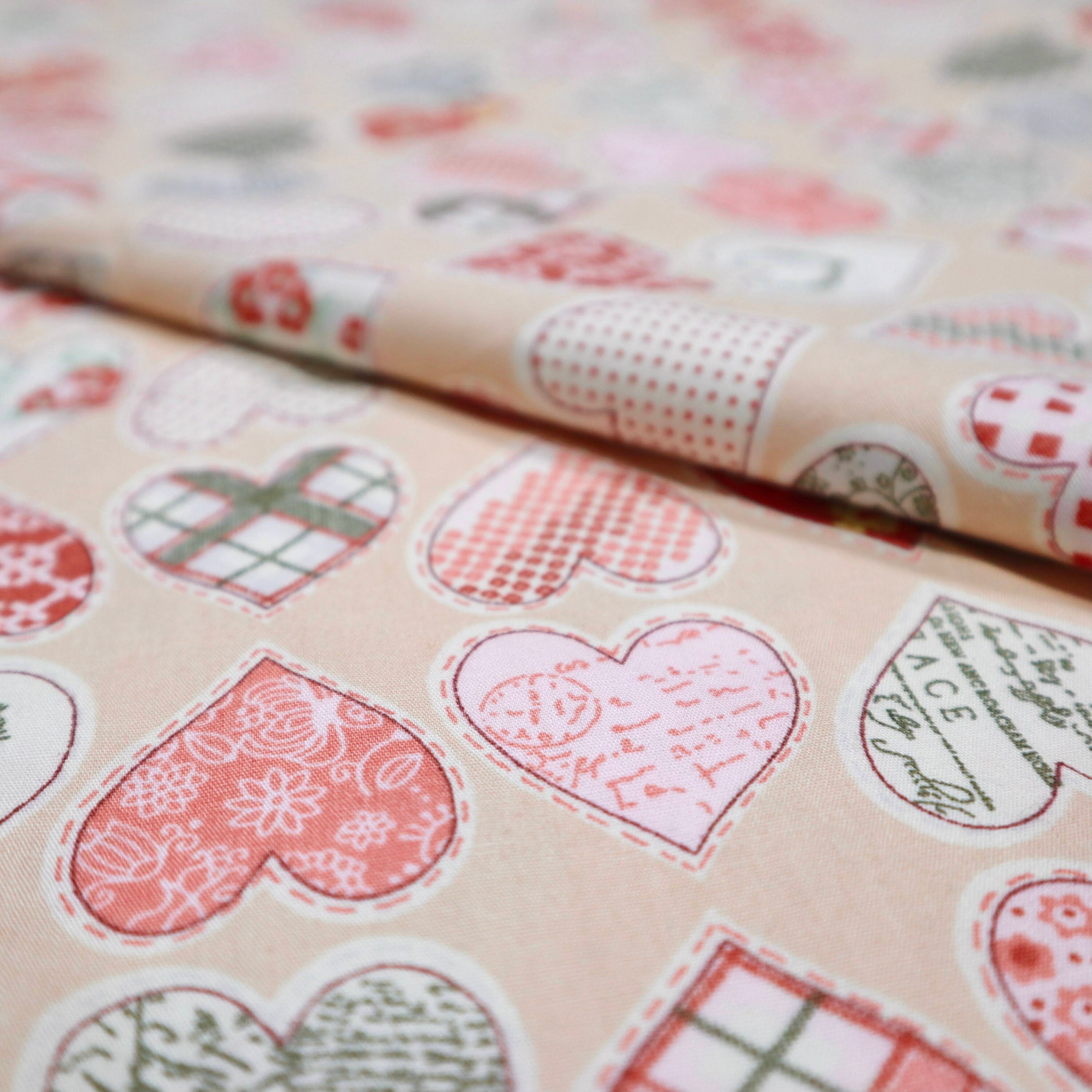 Beautiful Hearts Printed Cotton Fabric Cute Heart Printed on | Etsy