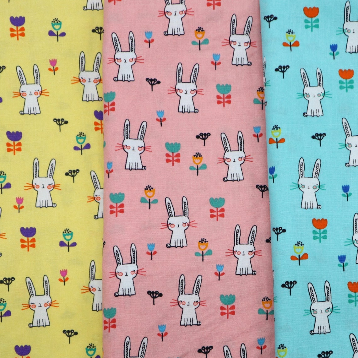 Lovely White Bunny Cotton Fabric Cute Rabbit Printed on | Etsy