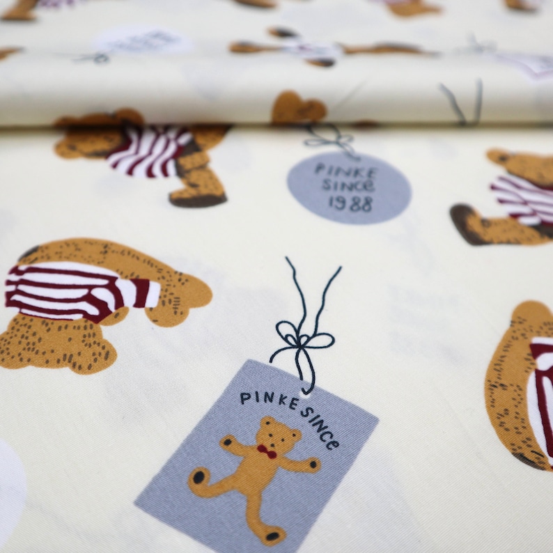 Teddy Bear Cotton Fabric Cute Teddy Bear Printed on White | Etsy