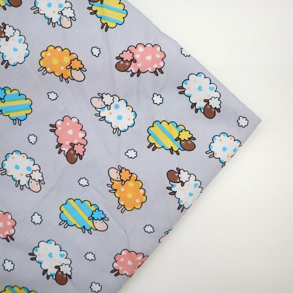 Colorful Sheep Cotton Fabric Cute Lamb Printed on Gray - Etsy