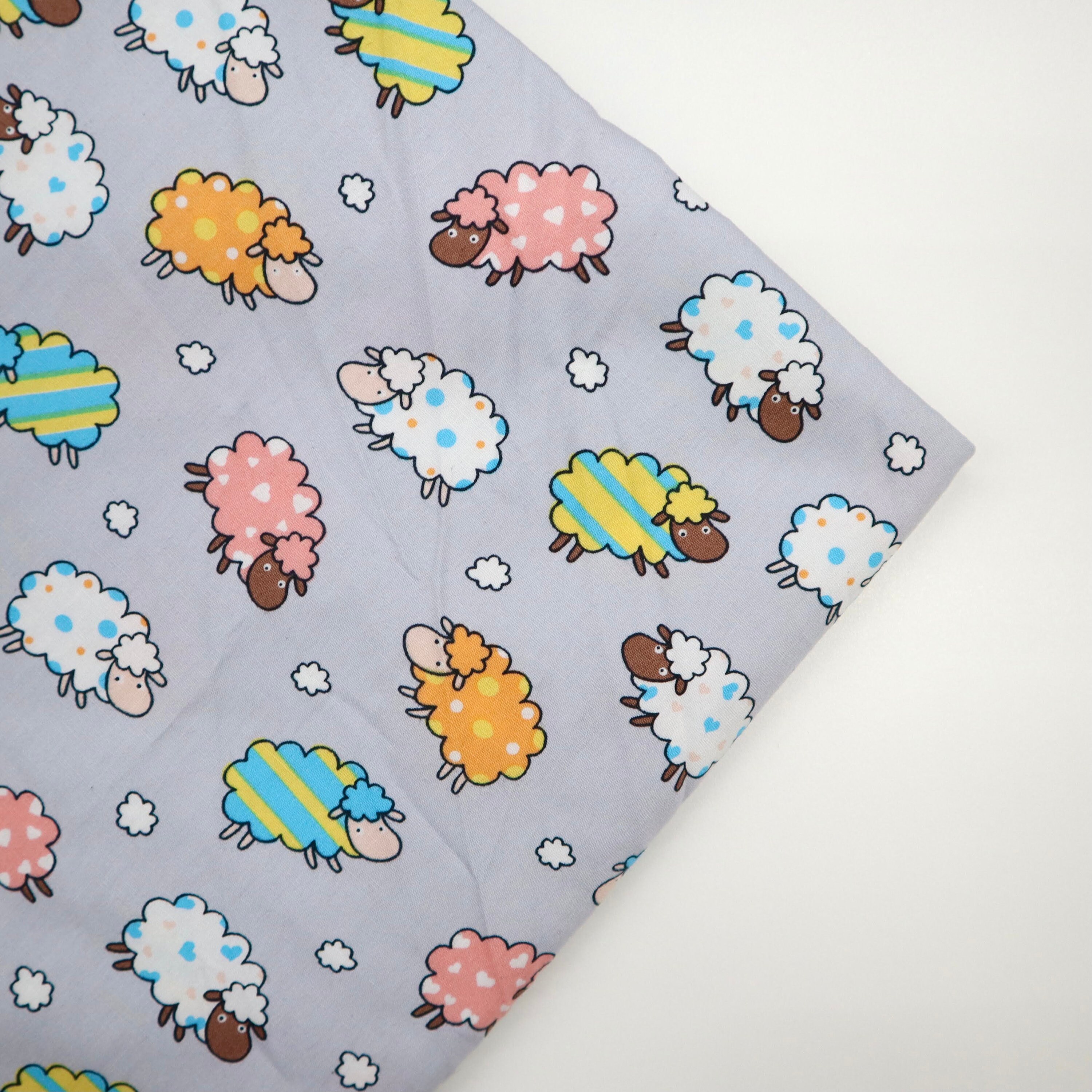Colorful Sheep Cotton Fabric Cute Lamb Printed on Gray - Etsy UK