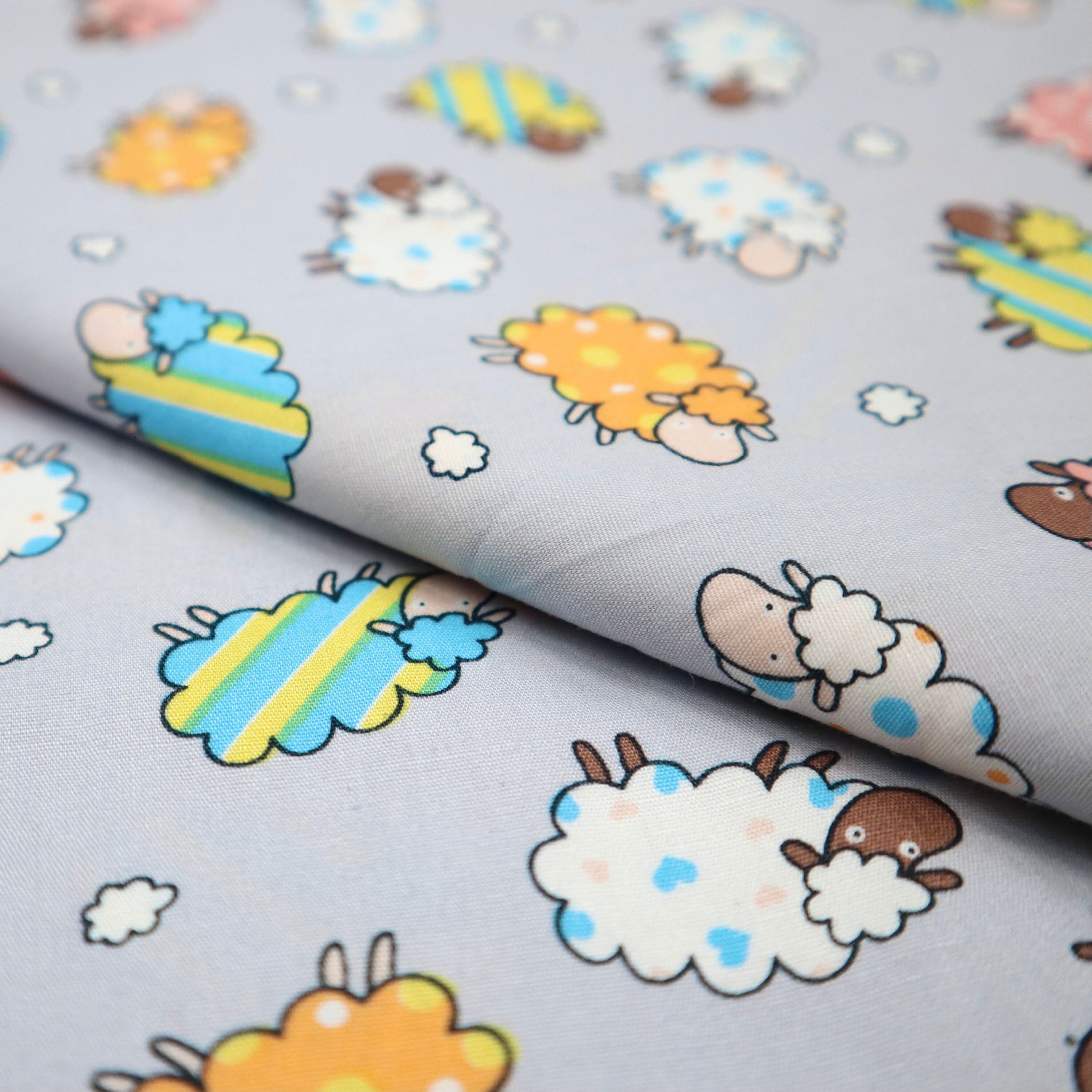 Colorful Sheep Cotton Fabric Cute Lamb printed on gray | Etsy