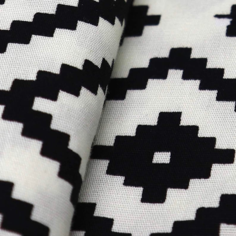 Geometric Printed Cotton Fabric Black Geometric Printed on - Etsy