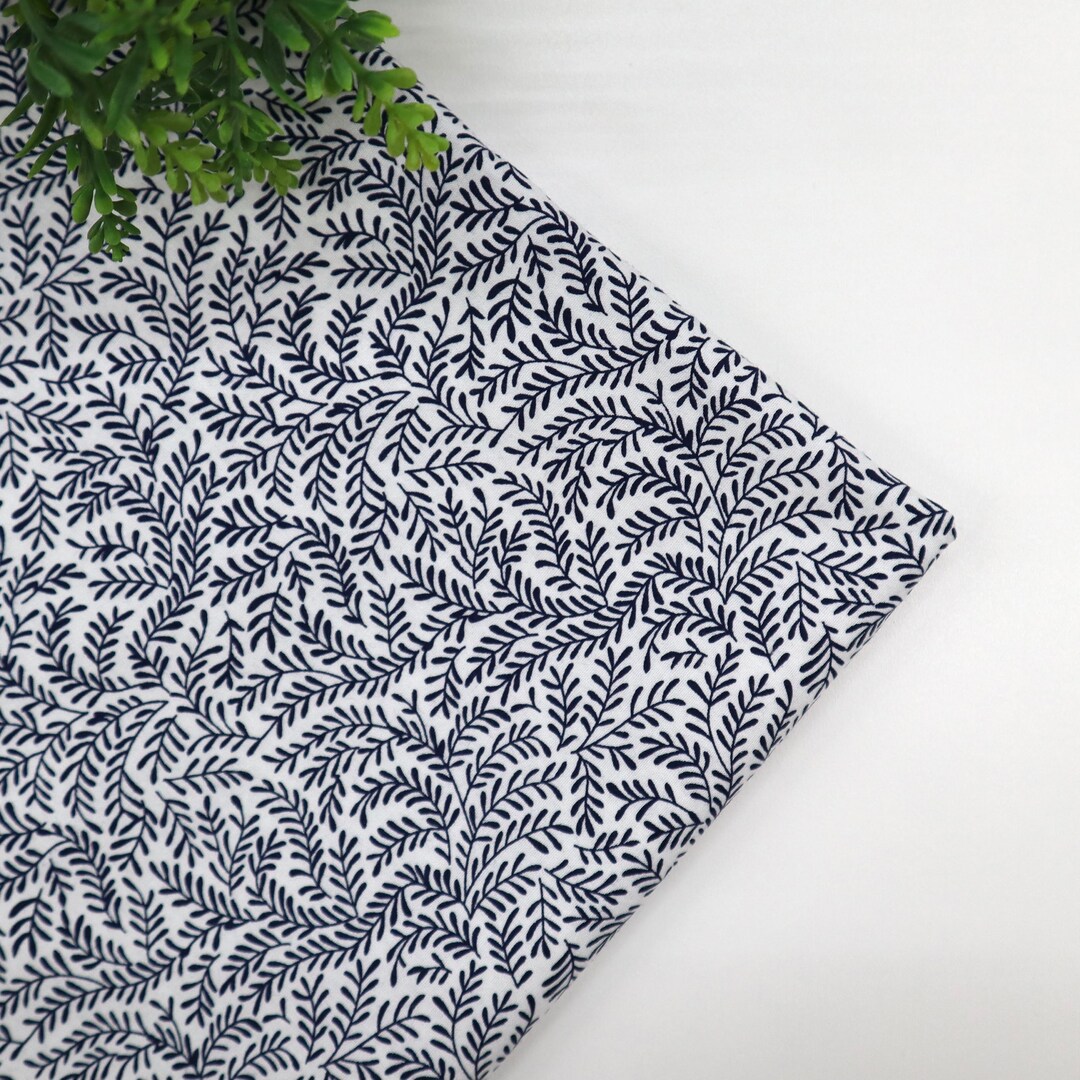 Little Leave Ivy Fabric - Navy Blue Ivy Printed Cotton Fabric, Ivy ...