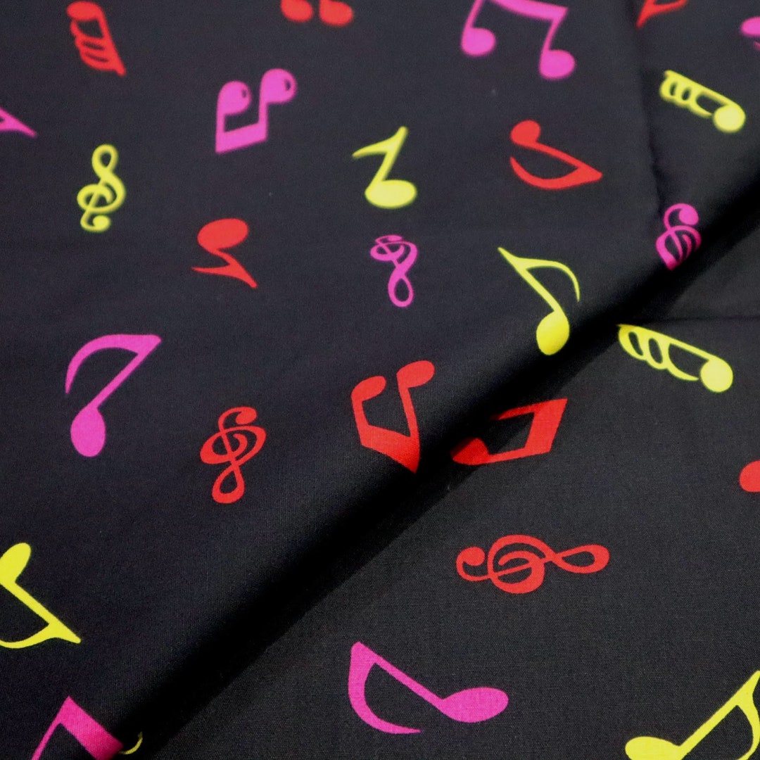 Colorful Musical Notes Cotton Fabric - Music Notes Printed Fabric ...