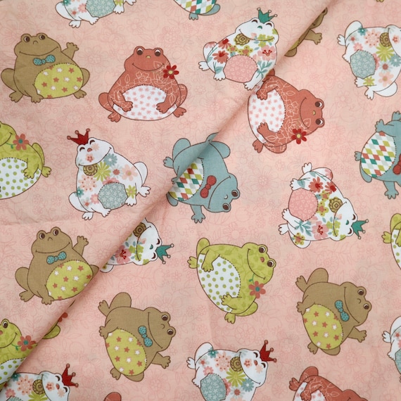Cute Frogs Fabric Big Frog Printed on Salmon Pink Cotton | Etsy