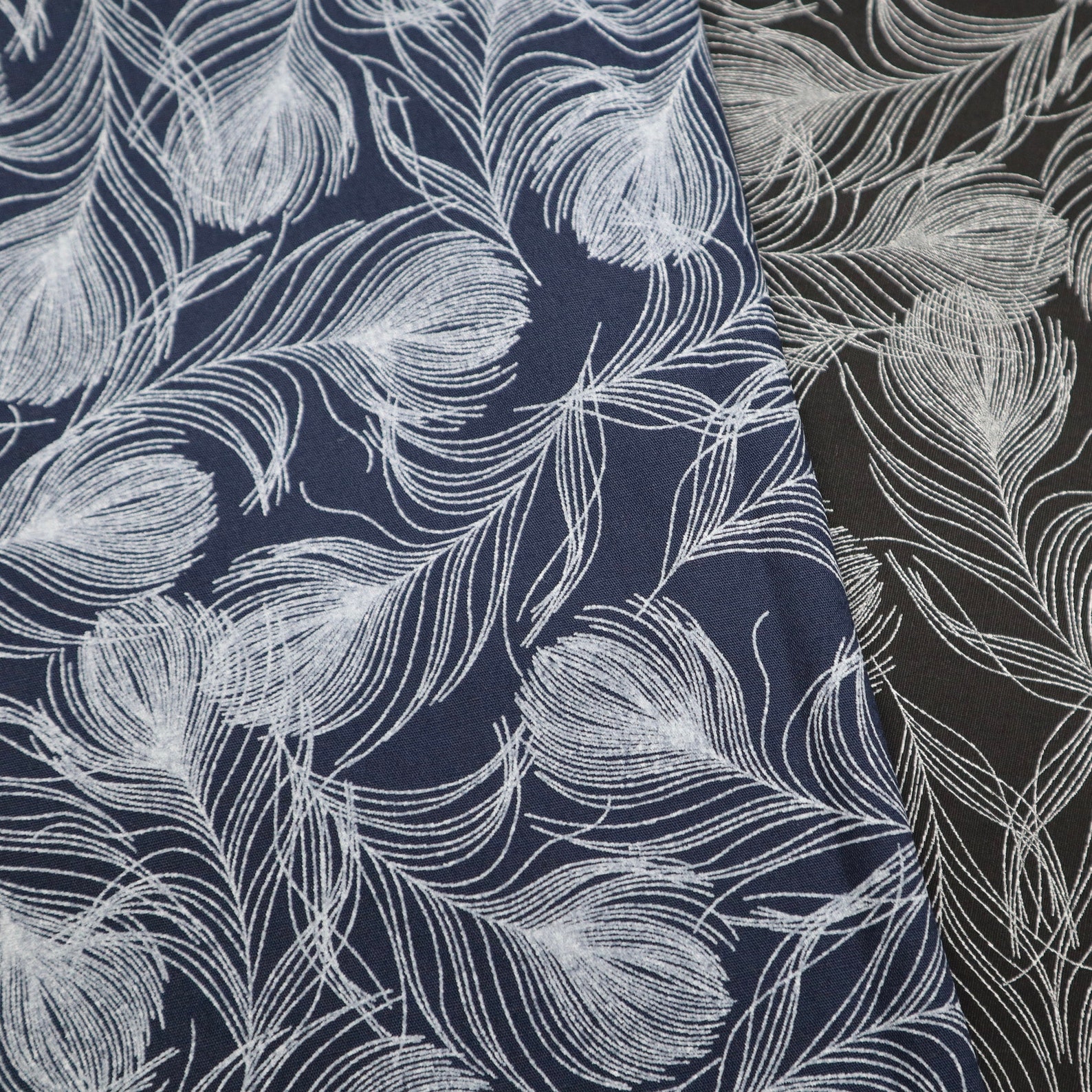 Feather Printed Cotton Fabric White Feather on Navy - Etsy